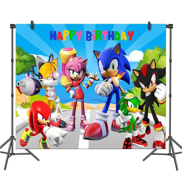 Super Sonic Banner Background Cartoon Birthday Party Bunting Decoration ...