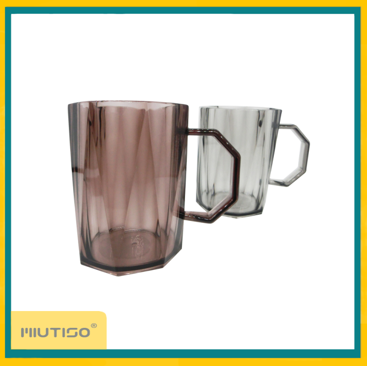 Miutiso Plastic Crystal Cup with Handle 420ml Transparent Drinking Cups ...