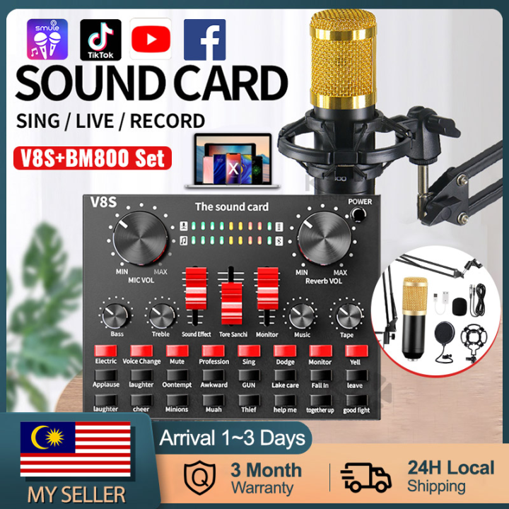 Ready Stock V8S Sound Card Professional MicSound card microphone Bm800 Condenser microphone ...