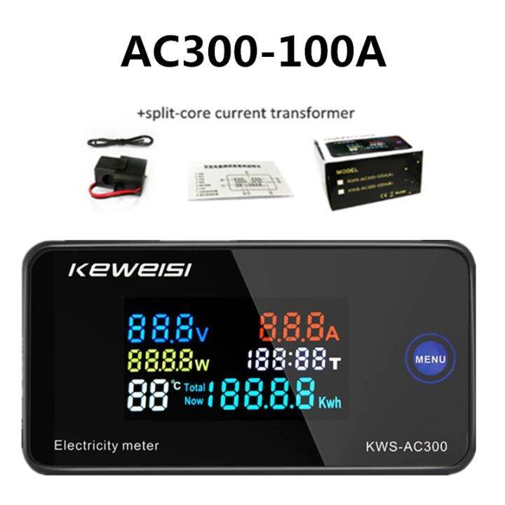 เครื่องวัดกำลังไฟฟ้าแบบดิจิตอล รุ่นKWS-AC300 /100A แสดงแรงดันไฟฟ้า ไฟ ...