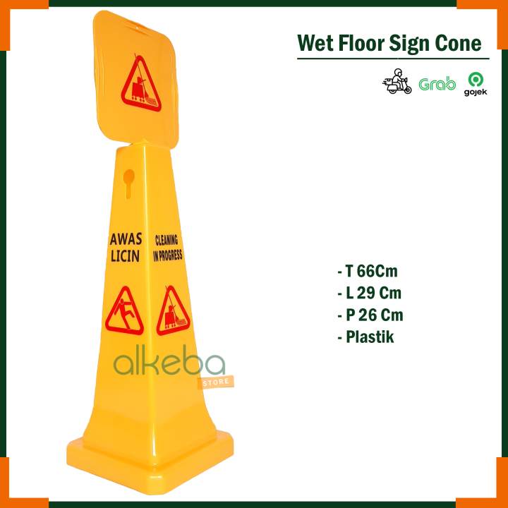 Wet Floor Sign cone papan tanda peringatan lantai basah licin Progress ...