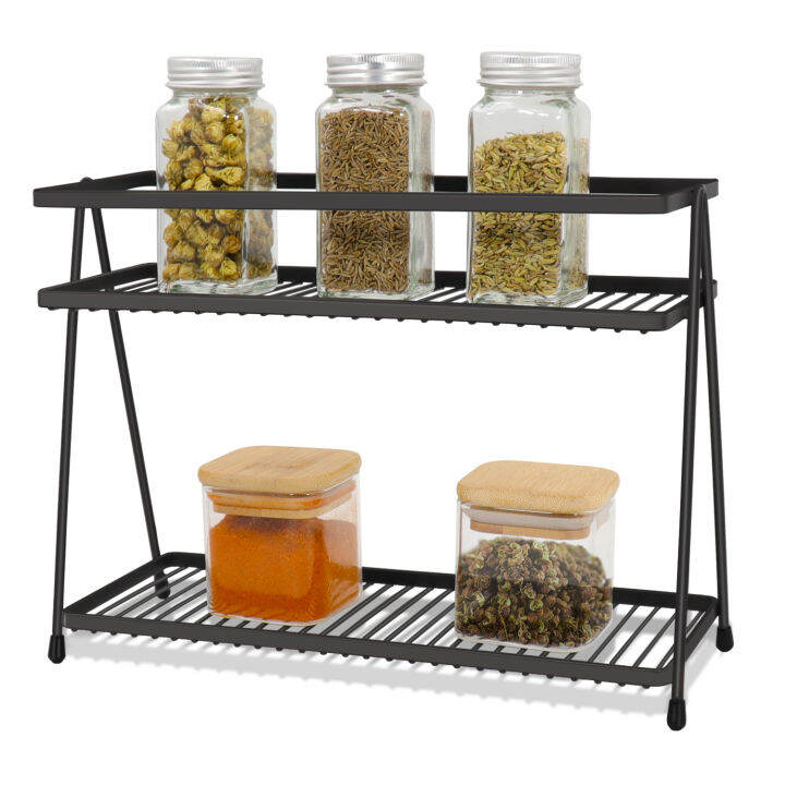Double layer seasoning shelf, kitchen storage rack, shelving | Lazada ...