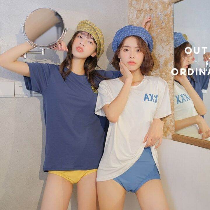 🚨FC พร้อมส่ง🚨 ชุดว่ายน้ำแบบเซท บราสายเดี่ยว+กางเกงด้านใน+เสื้อยืดแขนสั้นลาย AXXX | Lazada.co.th