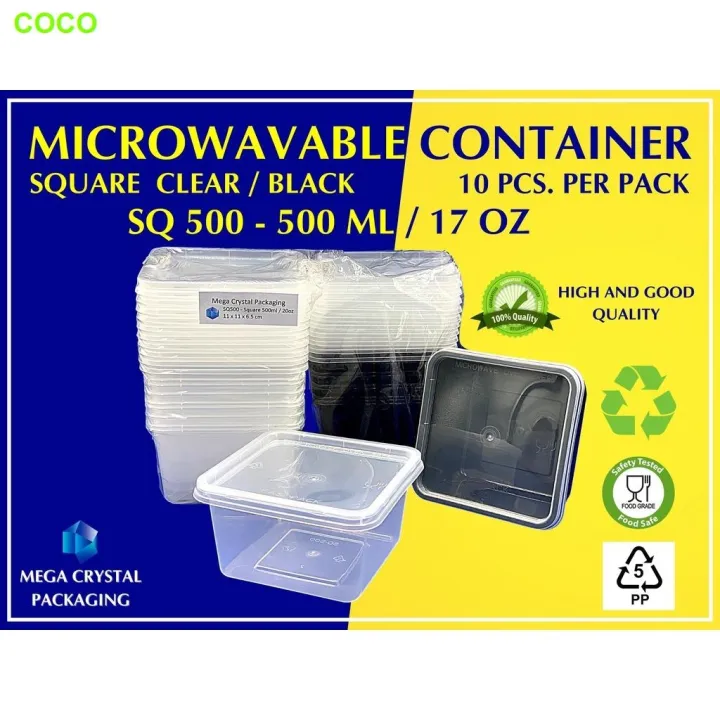 Yi KAISHENG Microwavable Container SQ 500 - Square 500 ml / 20 oz ( 10 ...