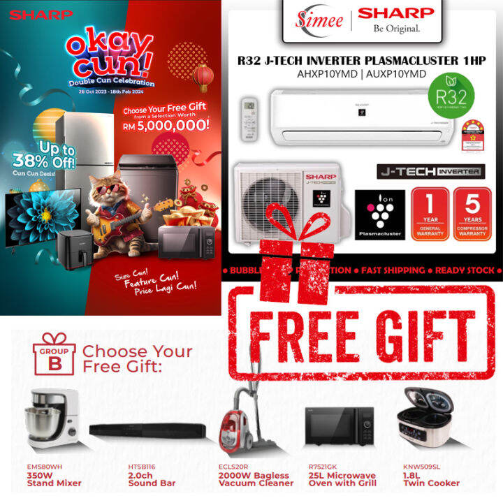 Sharp R32 J-Tech Plasmacluster Inverter 1HP Air Conditioner R32 ...