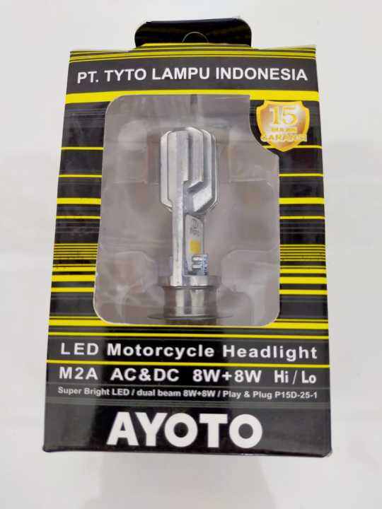 lampu LED AYOTO soket H6 matic bebek Hi Lo 16 w 2 mata AC DC AYOTO M2A 100% Original PT.TYTO ...