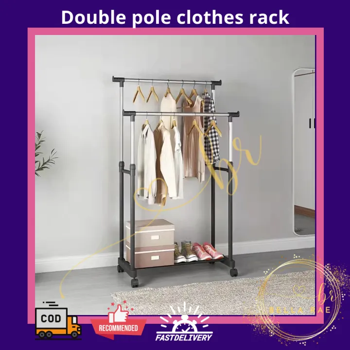 BELLA RAE High Quality Adjustable Double Pole Clothes Rack with Wheels ...