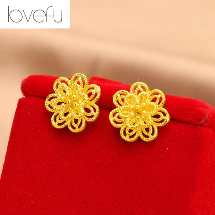 Original 18K Saudi Gold Pawnable Legit Rich Flower Gold Stud Earrings ...
