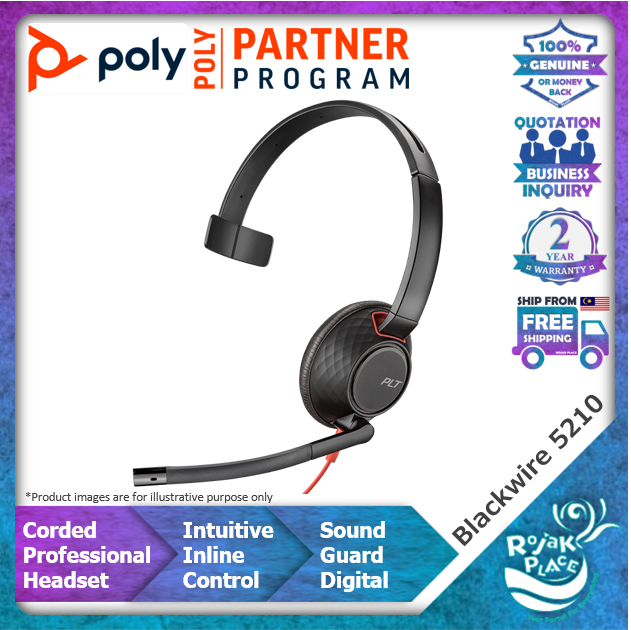 Poly Blackwire 5210 Mono Office Corded Headset with Noise Cancelling ...