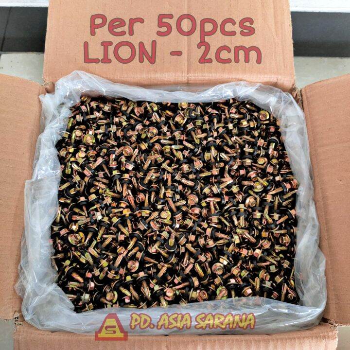 [50pcs-LION] Paku Roofing Kuning 2 Cm Skrup Holo Besi Baja 20mm Sekrup ...