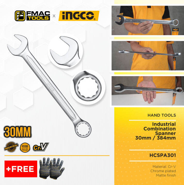 INGCO Industrial Combination Spanner 30mm / 384mm CR-V Matte Finish ...