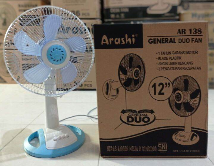 Arashi General Duo Fan 12" Kipas Angin Meja & Dinding / Desk & Wall ...