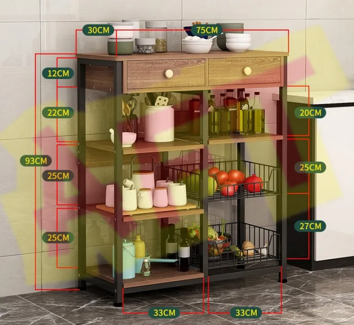 AFT(KR2) 3-Tier with 2 Storage Cabinet Metal Kitchen Baker's Rack ...