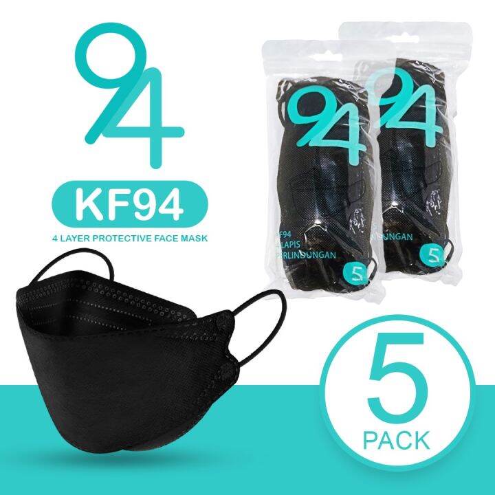 94 KF94 Facemask 4 Layer Face Mask 3D Korean Style Black (5 Pack ...