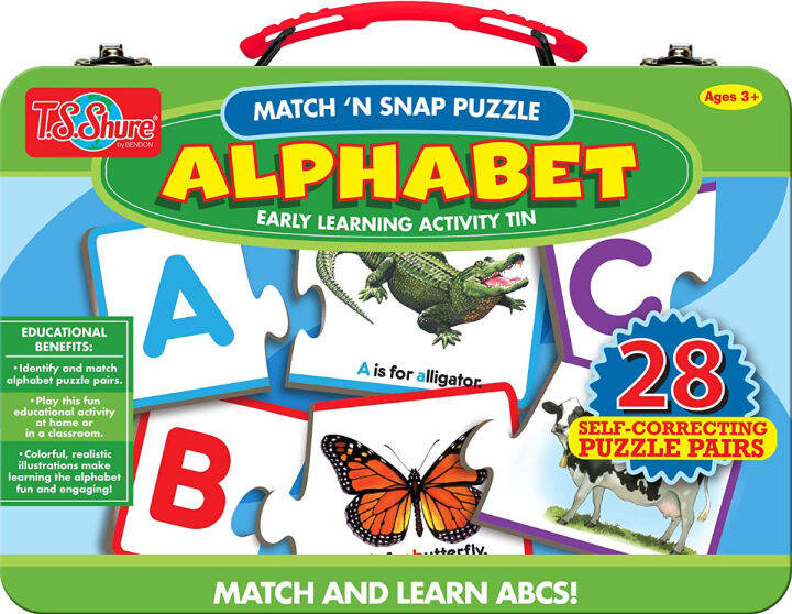 Bendon TS Shure Alphabet Letters 28-Piece Matching Puzzle with Tin ...