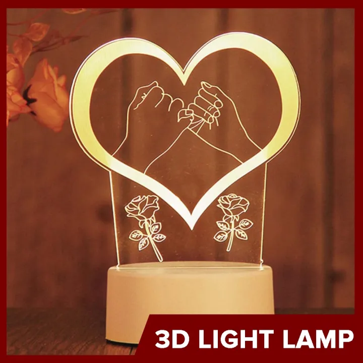 Oppa Heart Hand Design 3D Acrylic Night Light Optical Illusion Light ...