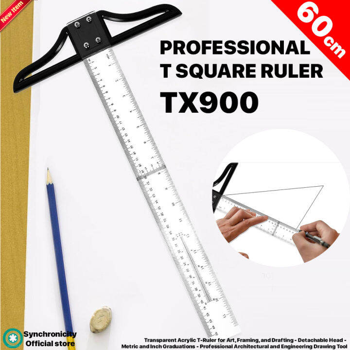 TX900 T Square Ruler 45/60/80cm- Transparent Acrylic T-Ruler for Art ...