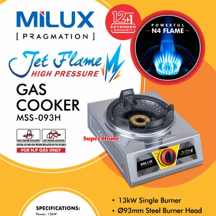 Milux Gas Cooker MSS-093H 13kW Jet Flame High Pressure Stainless Steel ...