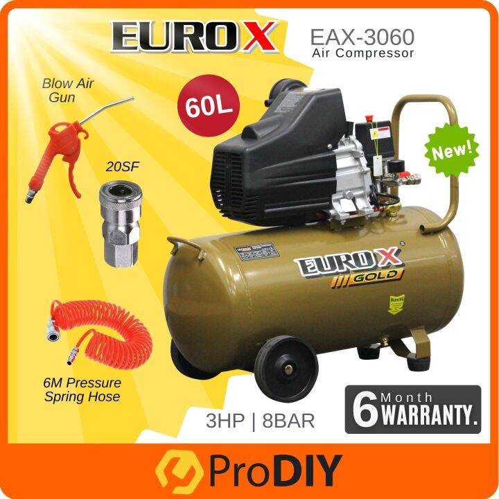 EUROX EAW-3060 / 3060EX 60Lit 3HP 8Bar 220V 2850rpm Air Compressor EAX3060G 空气压缩机 | Lazada