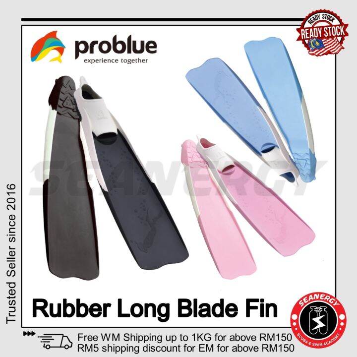 Problue Rubber Long Blade Fin F795 for Scuba Diving Free Diving Full ...