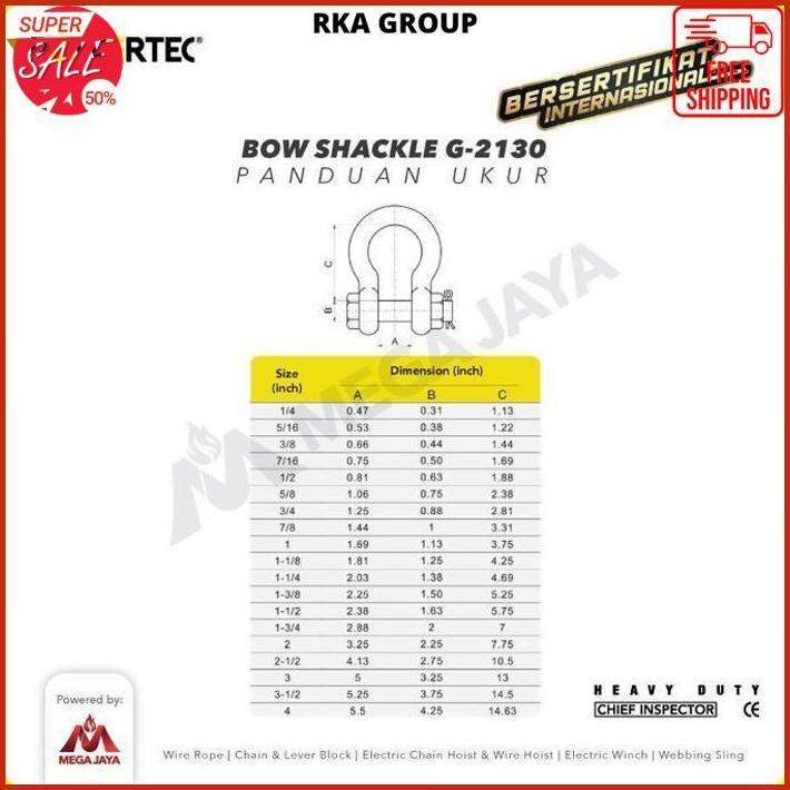 Bow Shackle Omega G2130 3.25 Ton - 5/8" Powertec Segel Bolt Type ...
