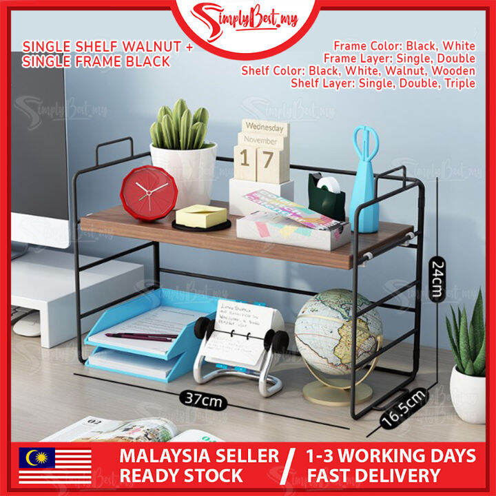 SIMPLYBEST Desktop Organizer Multi Tier Table Top Shelf Wooden Document ...