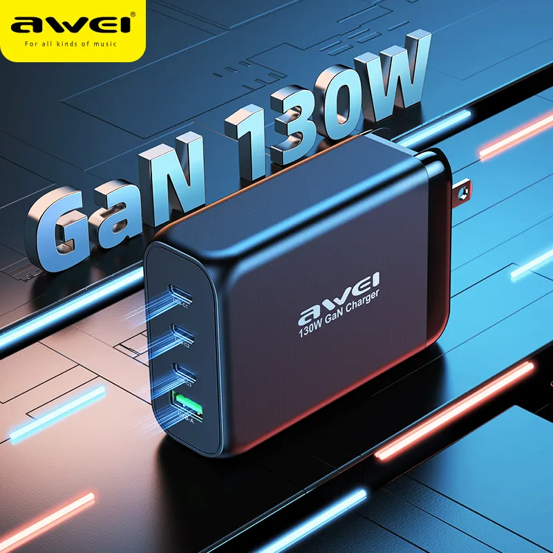 Awei PD19 130W GaN Wall Charger 4 Ports QC Fast Charger Type C 100W USB ...
