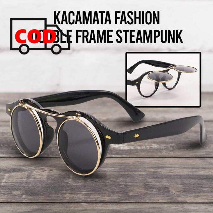 Kacamata Fashion Klasik Double Dual Frame Hitam Bening Transparan Lensa ...