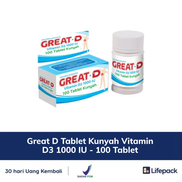 Great D Tablet Kunyah Vitamin D3 1000 IU - 100 Tablet - Vitamin D Kunyah - LIFEPACK | Lazada ...