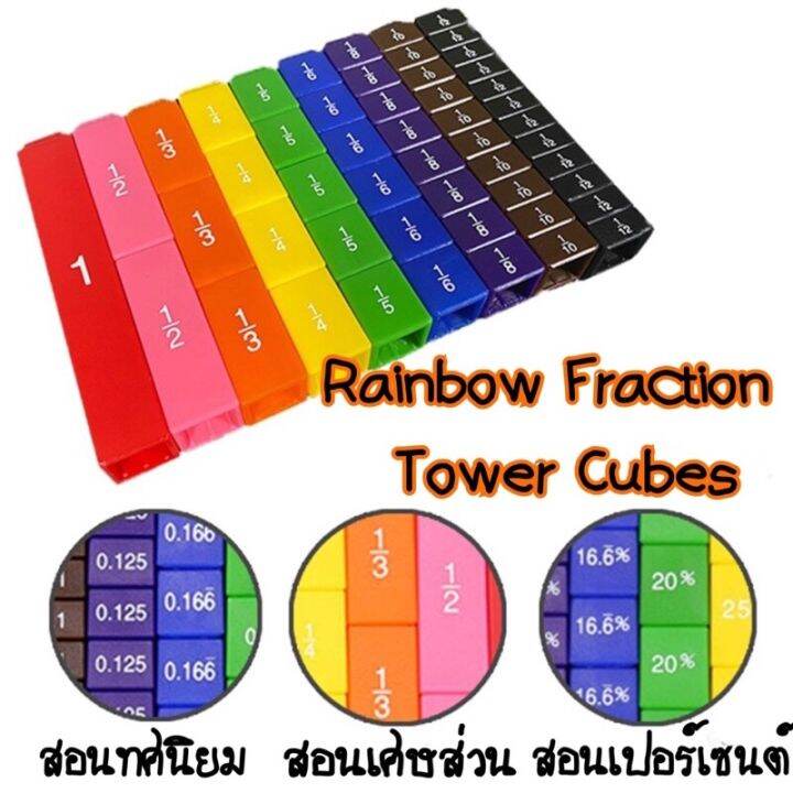 INK22 Rainbow Fraction Tower Cubes ของเล่น สื่อการสอน เศษส่วน ทศนิยม เปอร์เซ็นต์ ให้เด็กเห็นภาพ ...