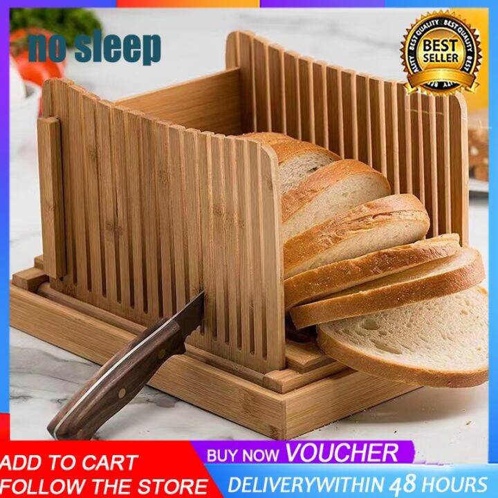 Bamboo Bread Slicer with Knife - Detachable Compact Wooden Bread Slicer ...