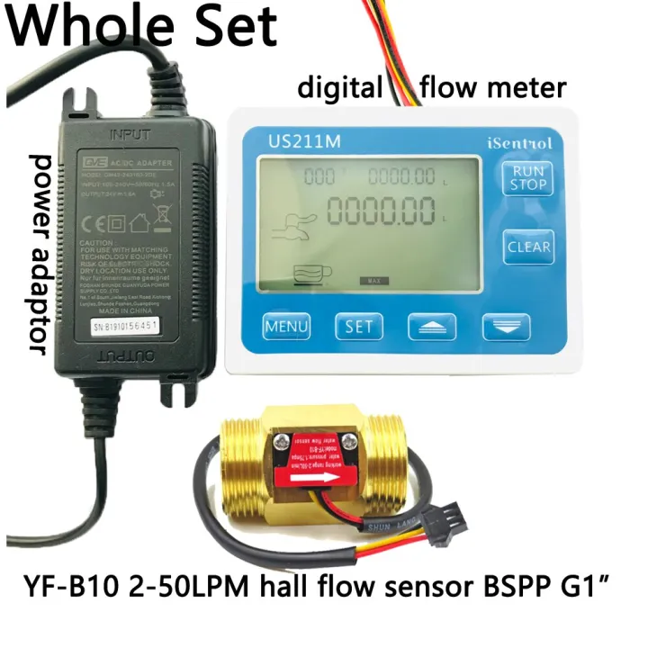 US211M Digital Water Flow Meter with Fine Brass G1" YF-B10 2-50L/min ...
