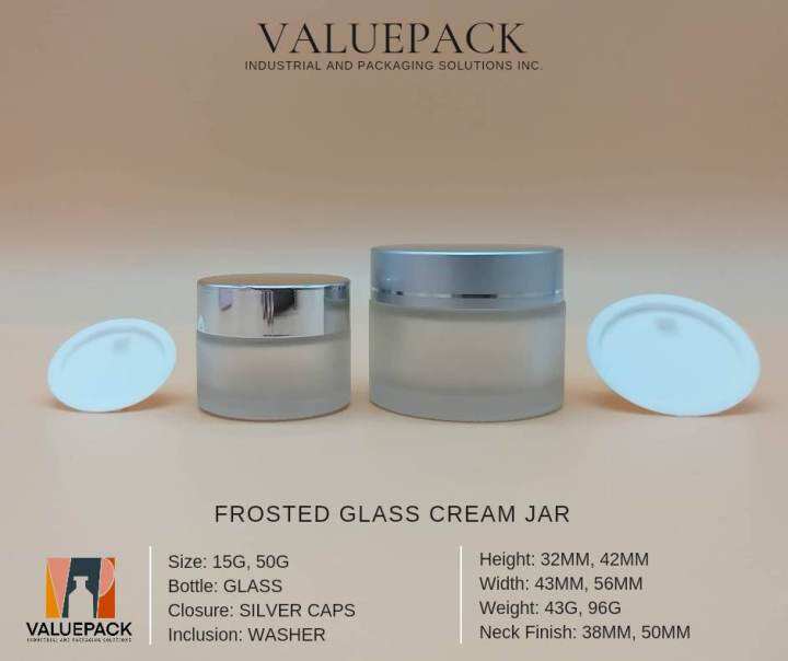 15g/50g Frosted Glass Cream Jar + Silver Cap + Washer | Lazada PH