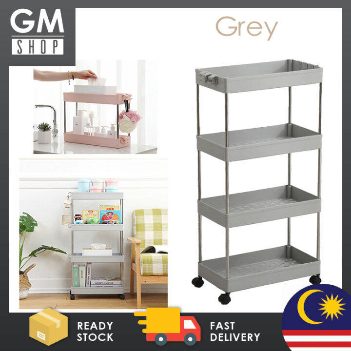 GMshop 4 Layer Floor-Standing Trolley Storage Rack Kitchen Bathroom ...