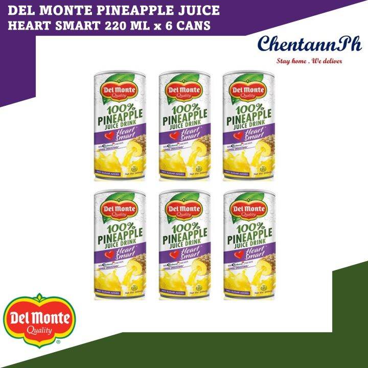 DEL MONTE Heart Smart 100% Pineapple Juice Drink 220 ml x 6 Cans ...