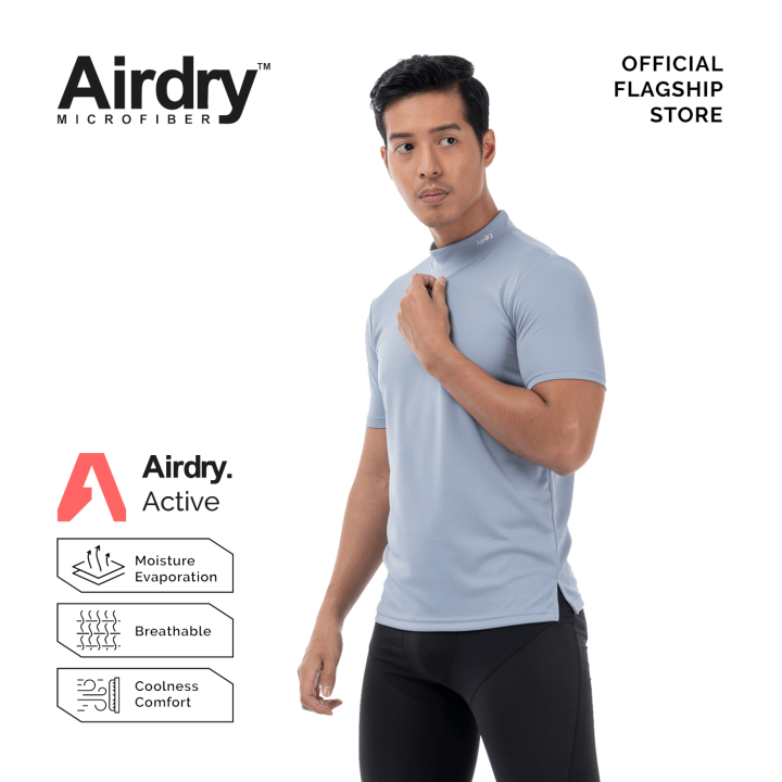 AIRDRY Unisex Microfiber Esco High-Neck Short Sleeve T-Shirt (Navy Blue / Royal Blue / White ...