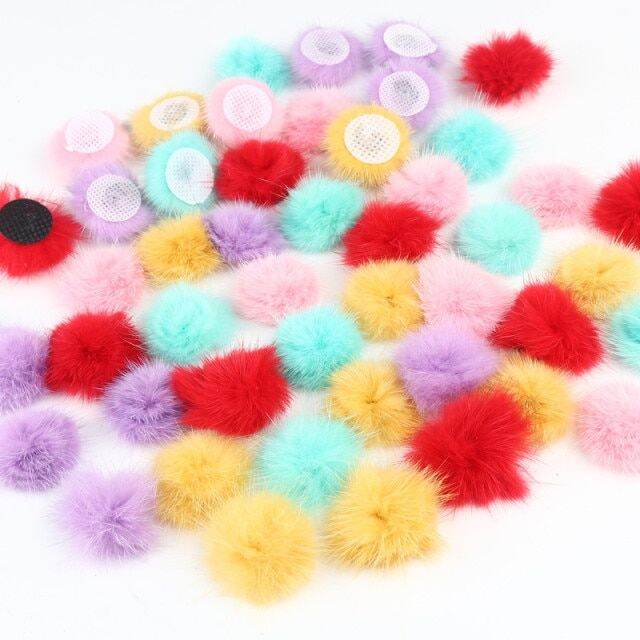 2.5ซม. สี Pom Poms กระเป๋าเครื่องประดับเครื่องประดับขนฟูจริงลูกบอลขน ...