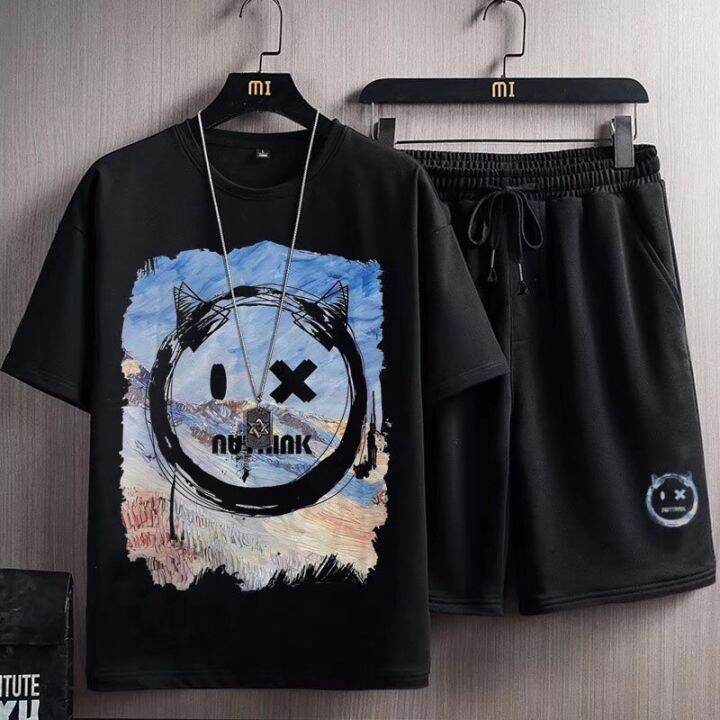 M-8XL 2022 ใหม่ชุดผู้ชายขนาดใหญ่หลวมแฟชั่นพิมพ์เสื้อยืดแขนสั้น + กางเกงขาสั้นชุด 2 ชิ้นชุดเซ็ท ...