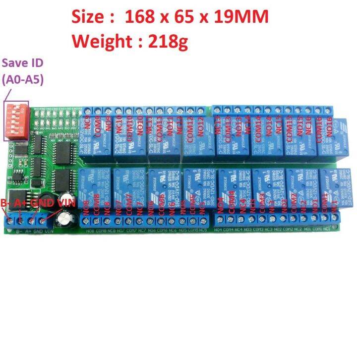 DC 12V 16 Channel RS485 Relay Module Modbus RTU Serial Protocol 485 Remote Control Switch Relay ...