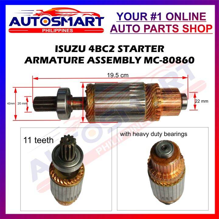 isuzu 4BC2 / 4BC1 / 4BE1 Starter Armature Assembly 24volts MC-80860 ...