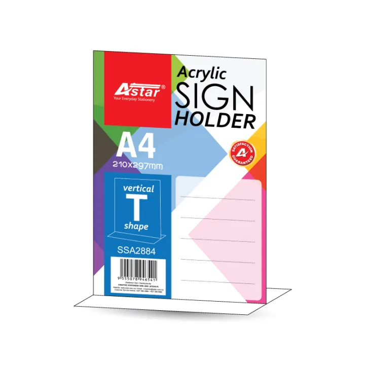 A4 Vertical, T Shape Card Stand / Display Holder / ASTAR ACRYLIC SIGN ...