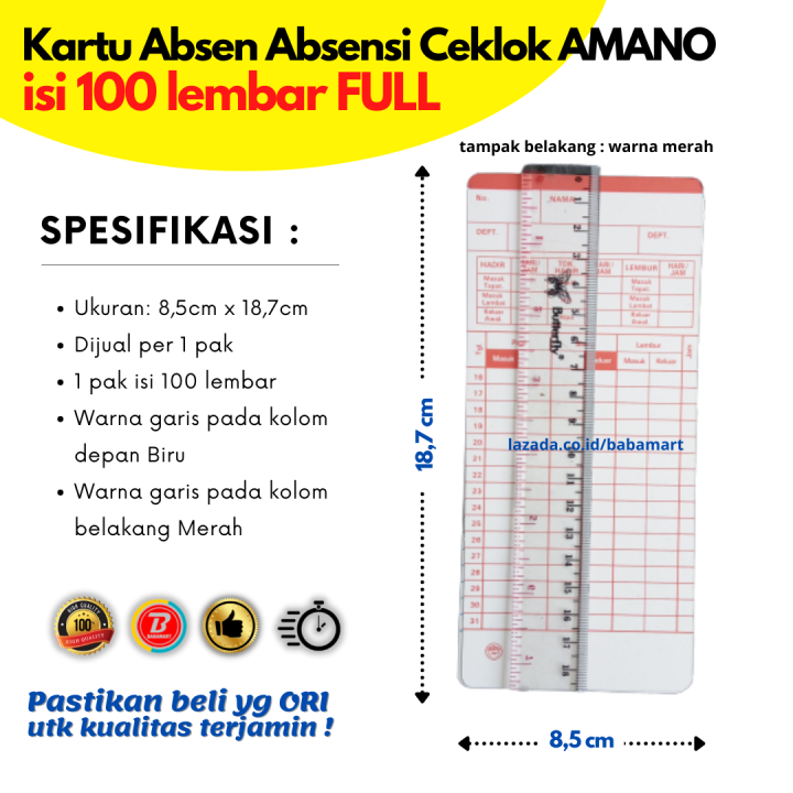 Kartu Absen Absensi Ceklok AMANO isi 100 lembar | Lazada Indonesia