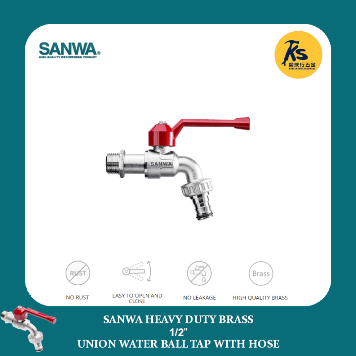 SANWA HEAVY DUTY BRASS 1/2" UNION WATER BALL TAP WITH HOSE | Lazada