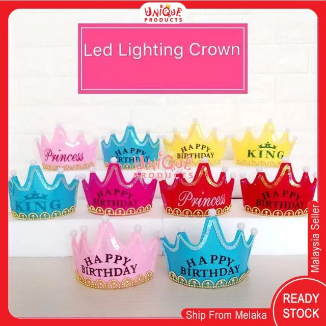 3 Mode Led Light Bulb Crown with Happy Birthday Wording Led Topi ...