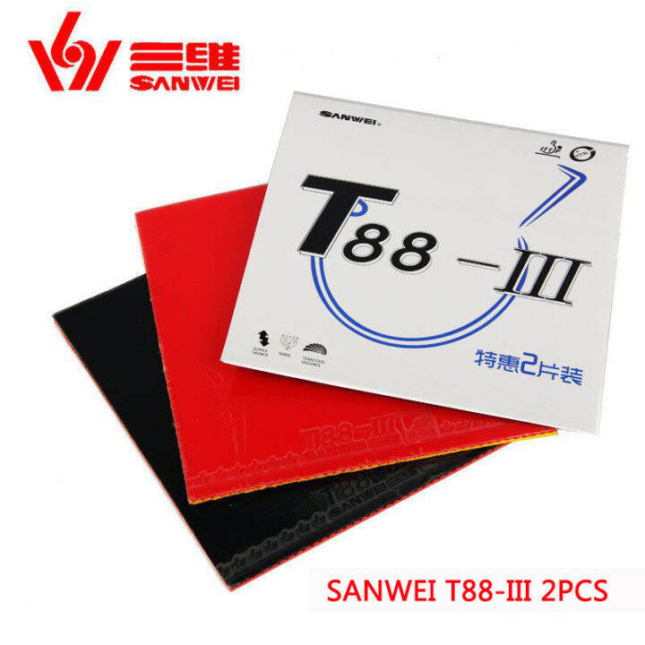 SANWEI T88-III ยาง T88-3 2ชิ้นฟองน้ำปิงปอง (สีดำ + แดง) ของแท้ลายกีฬา ...