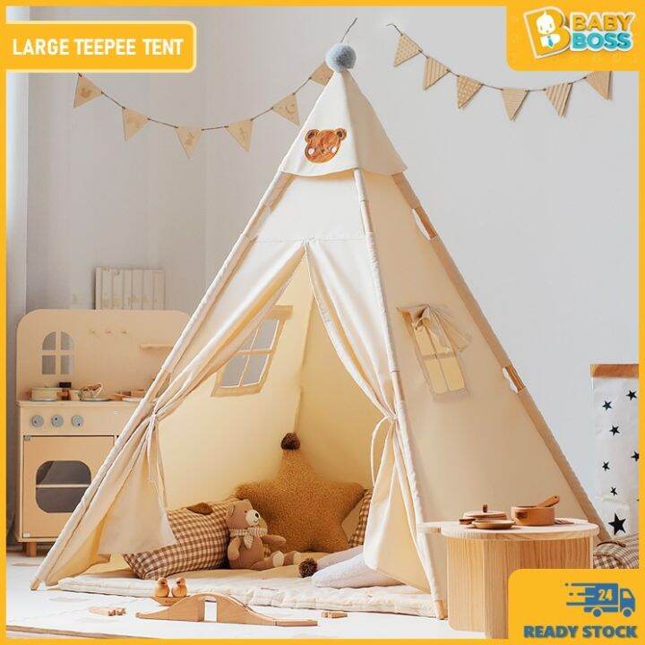 BabyBoss Kid Large Teepee Tent with Lights & Mat Foldable Kids Tent ...