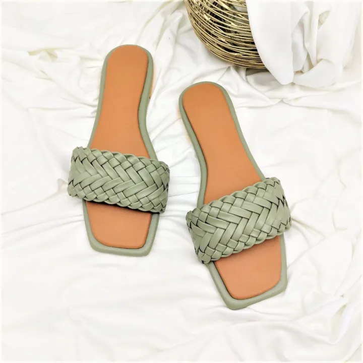 R&A633 Flat Double Cushion Braided Strap Slides for Women | Lazada PH