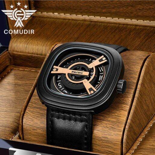 COMUDIR นาฬิกาควอทซ์สายหนังกันน้ำแฟชั่นแนวคิดนาฬิกาข้อมือสำหรับผู้ชาย ...
