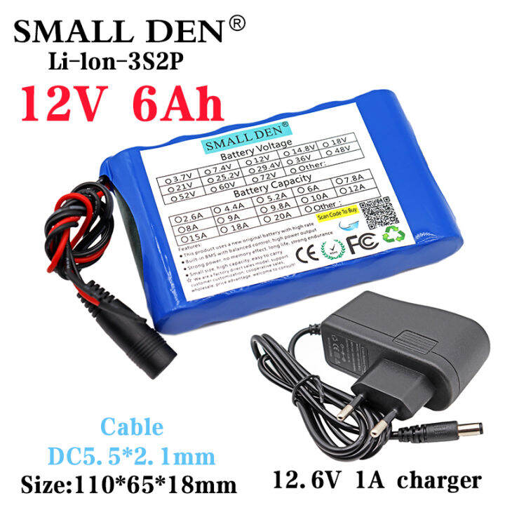 2022แบตเตอรี่แบบชาร์จไฟ12V 6000Mah ความจุแพ็ค DC 12.6V 6Ah กล้องวงจรปิดตรวจสอบ18650แบตเตอรี่ที่ ...