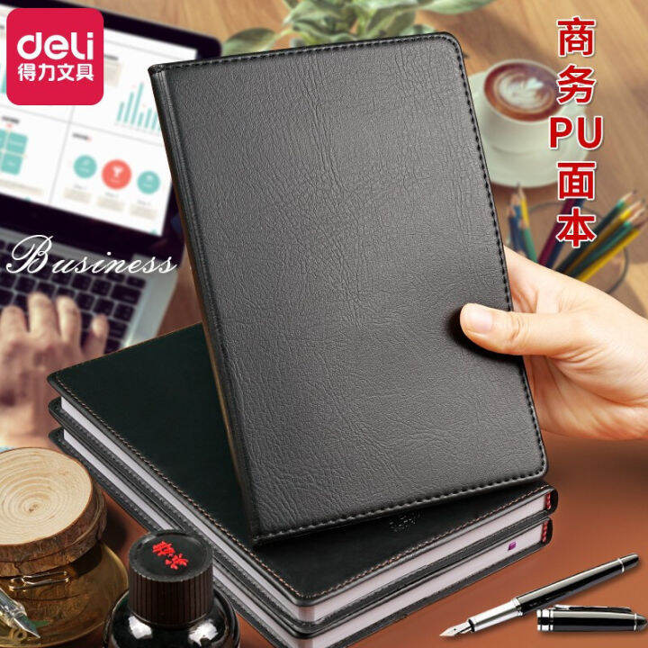 Deli Notebook 7911 Leather Notebook Business Meeting Record Book Stationery 120 Pages 25K Diary ...